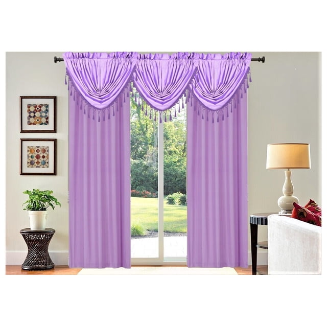 Set of 5 piece 2 panels R64 and 3 matching waterfall valances LILAC ...