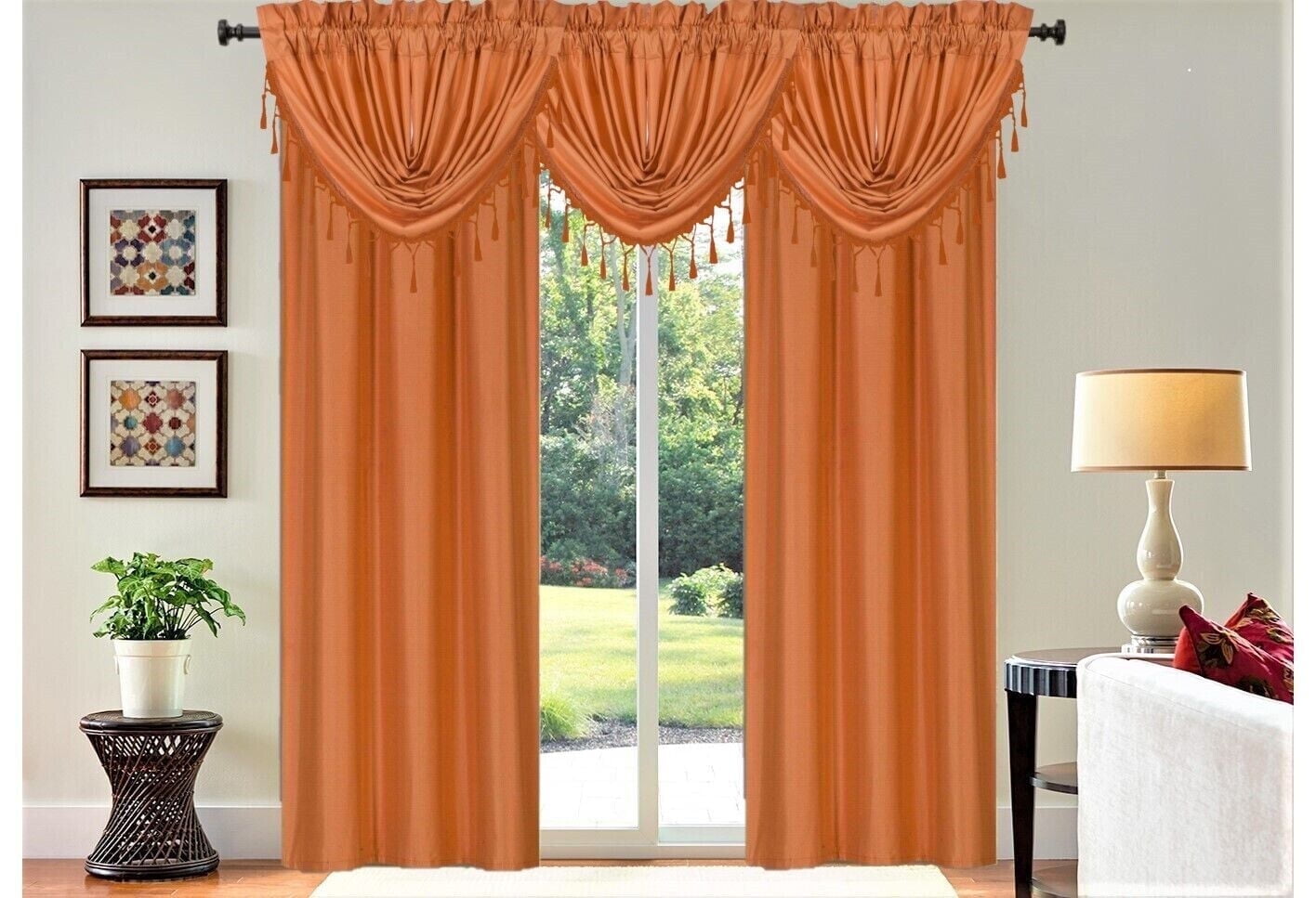 Set of 5 piece 2 panels R64 and 3 matching waterfall valances ORANGE ...