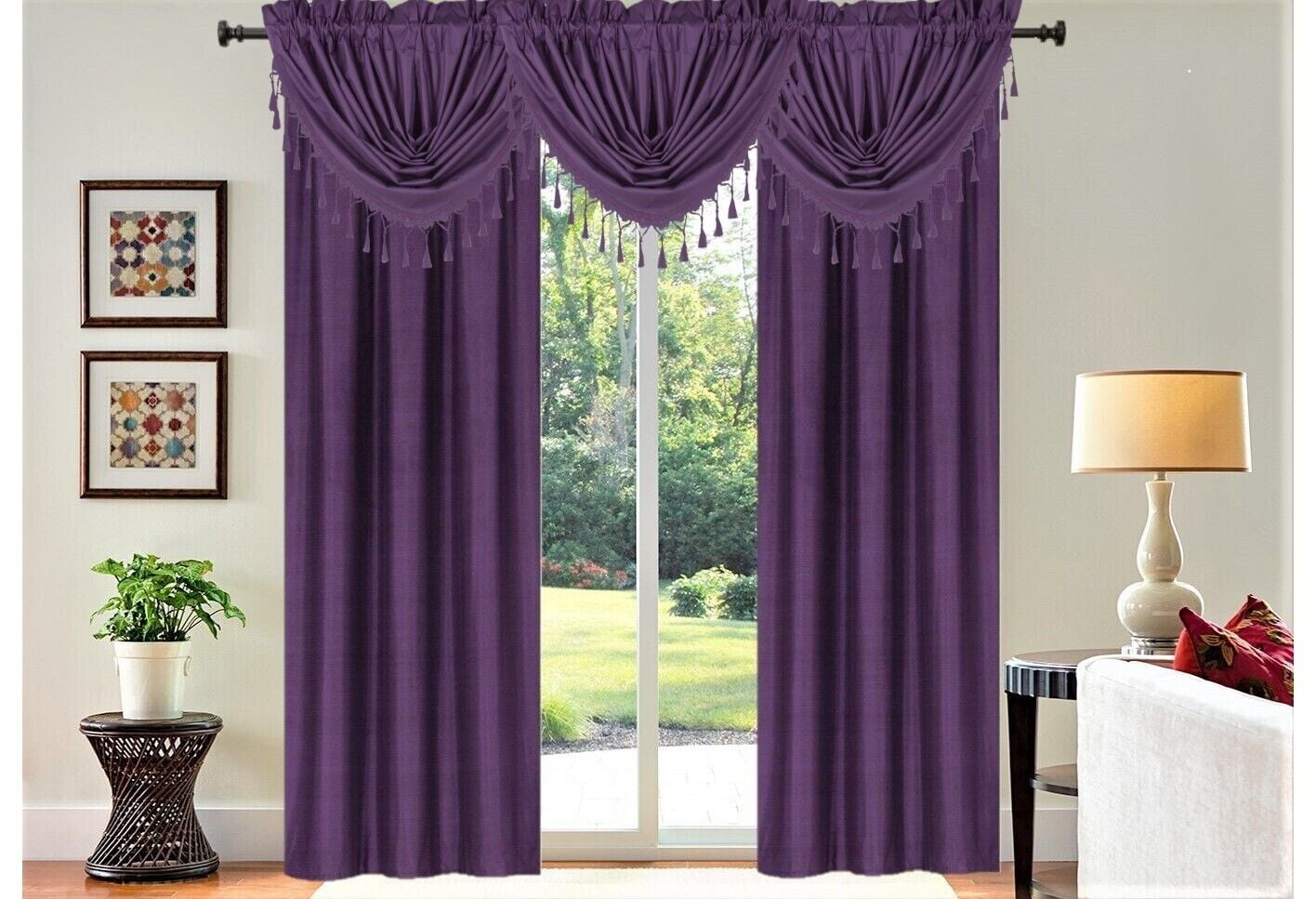 5 Piece Set, 2 R64 Panels & 3 Waterfall Valances Blackout Curtains ...
