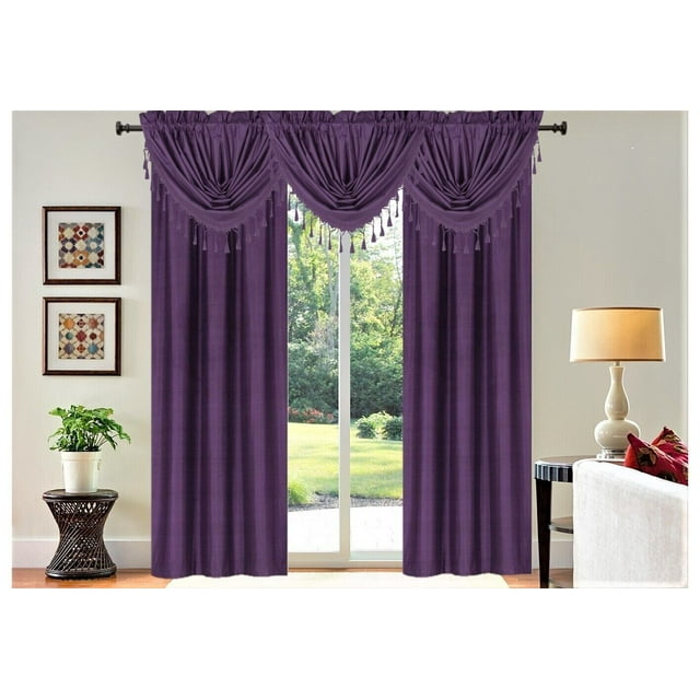 5 Piece Set, 2 R64 Panels & 3 Waterfall Valances Blackout Curtains ...