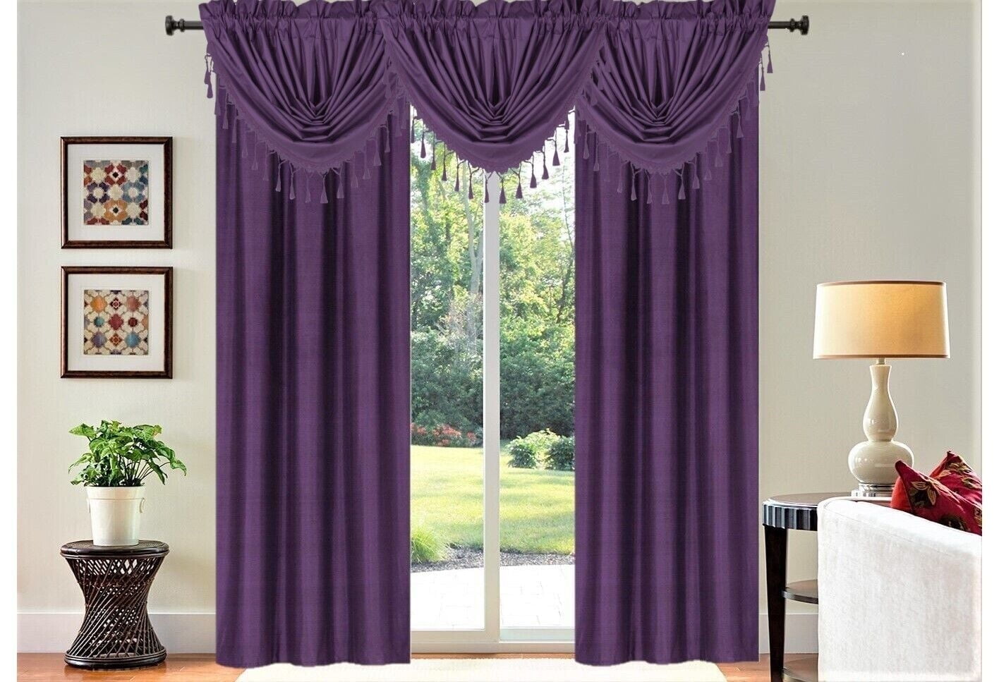 5 Piece Set, 2 R64 Panels & 3 Waterfall Valances Blackout Curtains ...