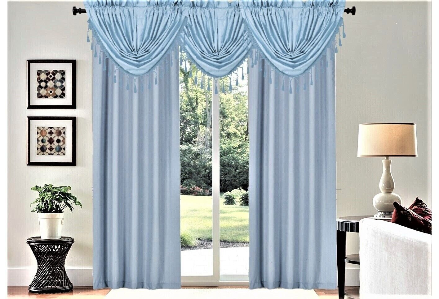 Set of 5 piece 2 panels R64 and 3 matching waterfall valances SLATE ...