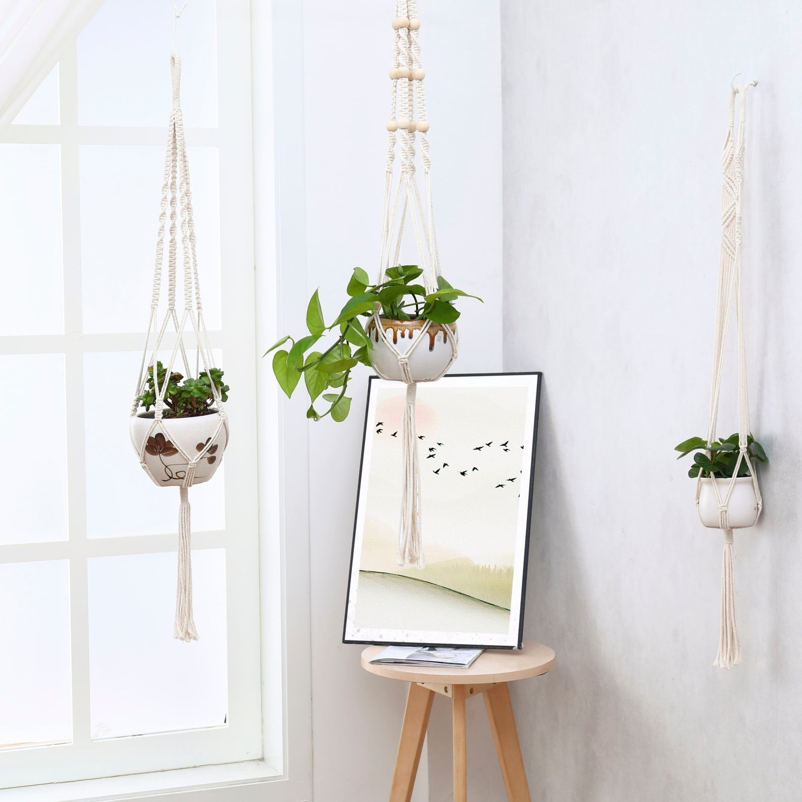 Set of 5 white Macramé Plant Hangers - Walmart.com