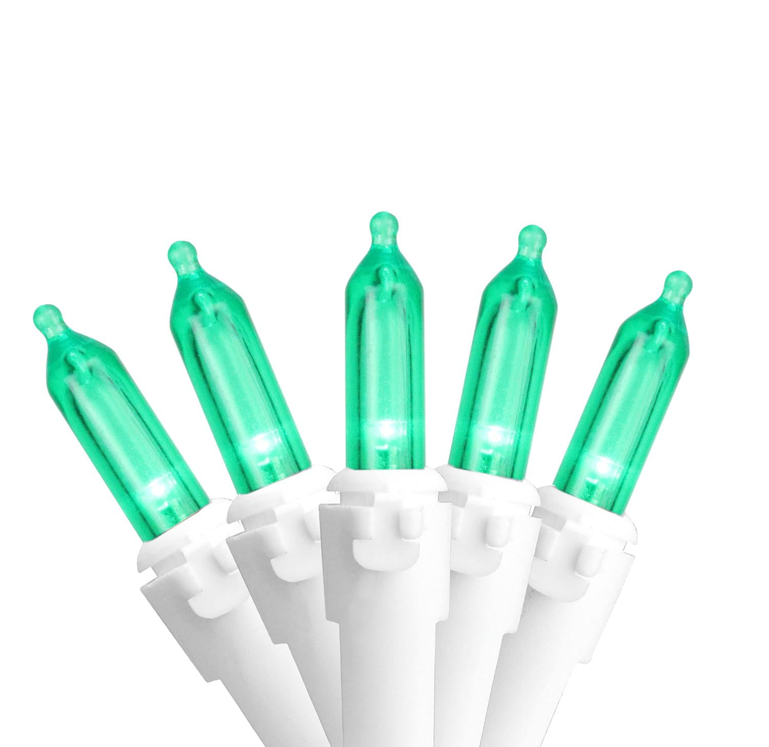 Set of 50 Green LED Mini Christmas Lights 4" Spacing - White Wire ...