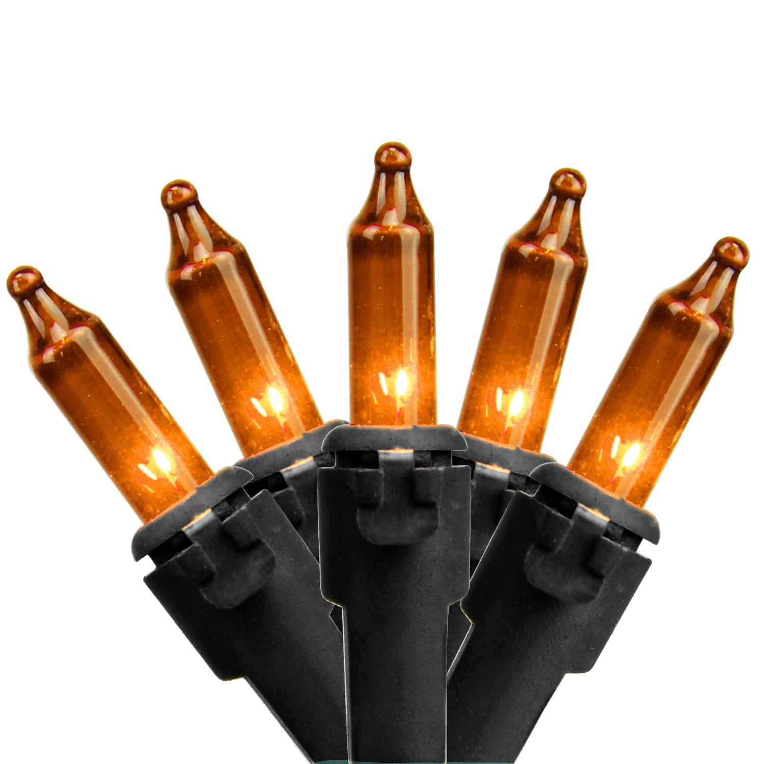 Set of 50 Orange Mini Christmas Lights 2.5" Spacing - Black Wire ...