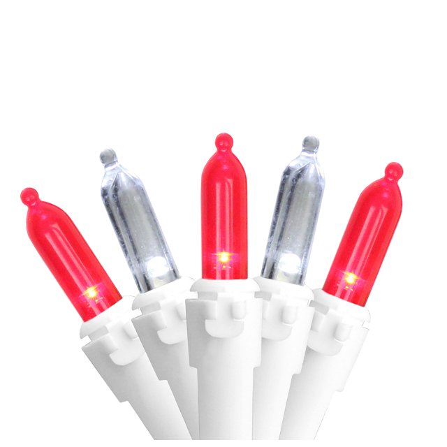 Set of 50 Red & Pure White LED Mini Christmas Lights 4" Spacing - White ...