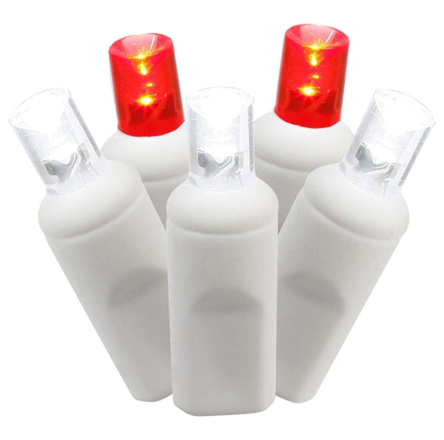 Set of 50 Red and Pure White Grade LED Wide Angle Christmas Lights ...