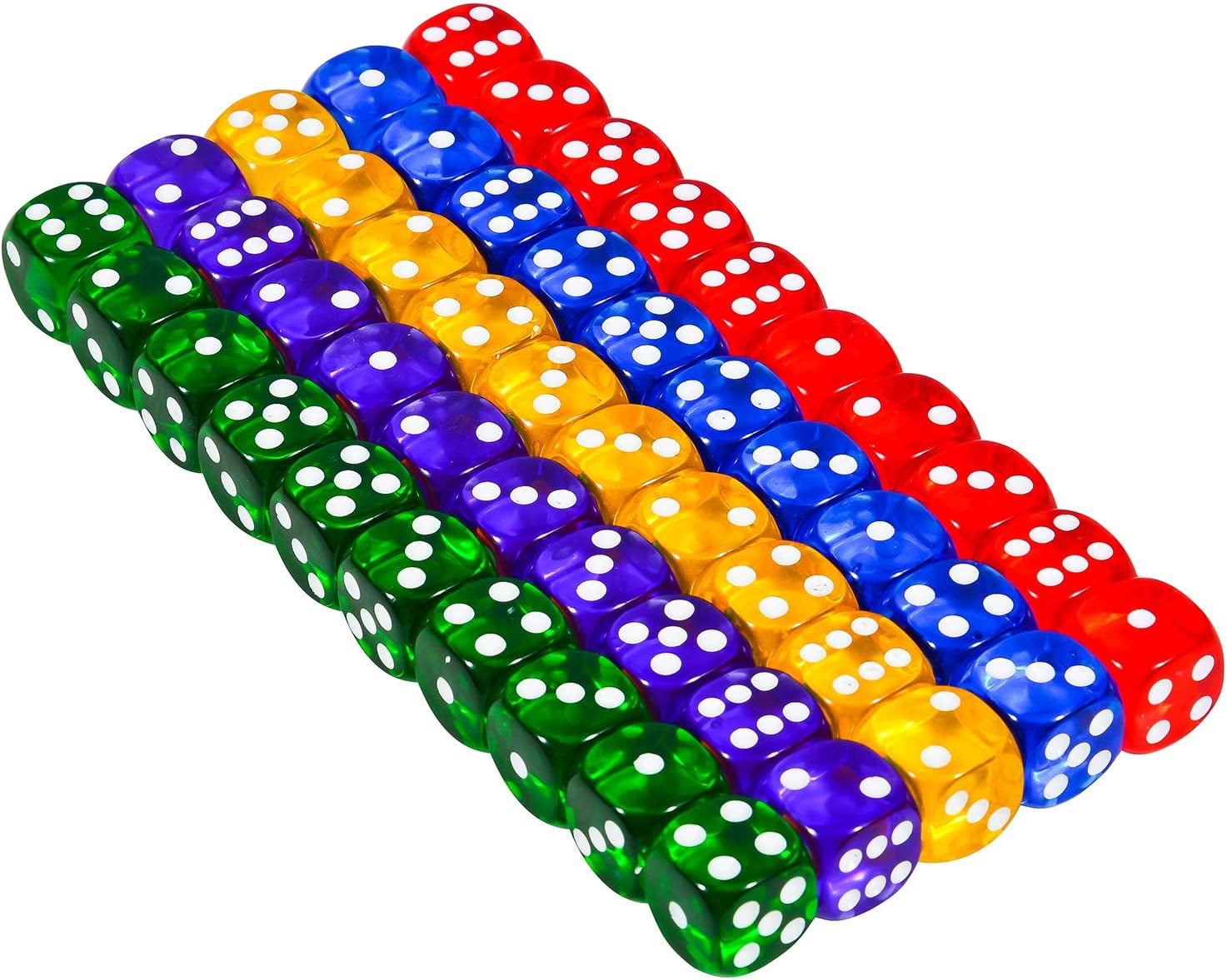 Set of 50 Six Sided D6 16Mm Standard Rounded Translucent Dice Die - Multicolor - Walmart.com