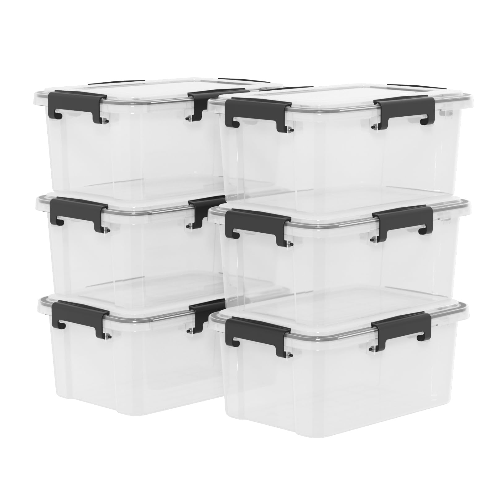 Set of 6 12 Quart Plastic Stackable Storage Bins with Gasket Seal Lids ...