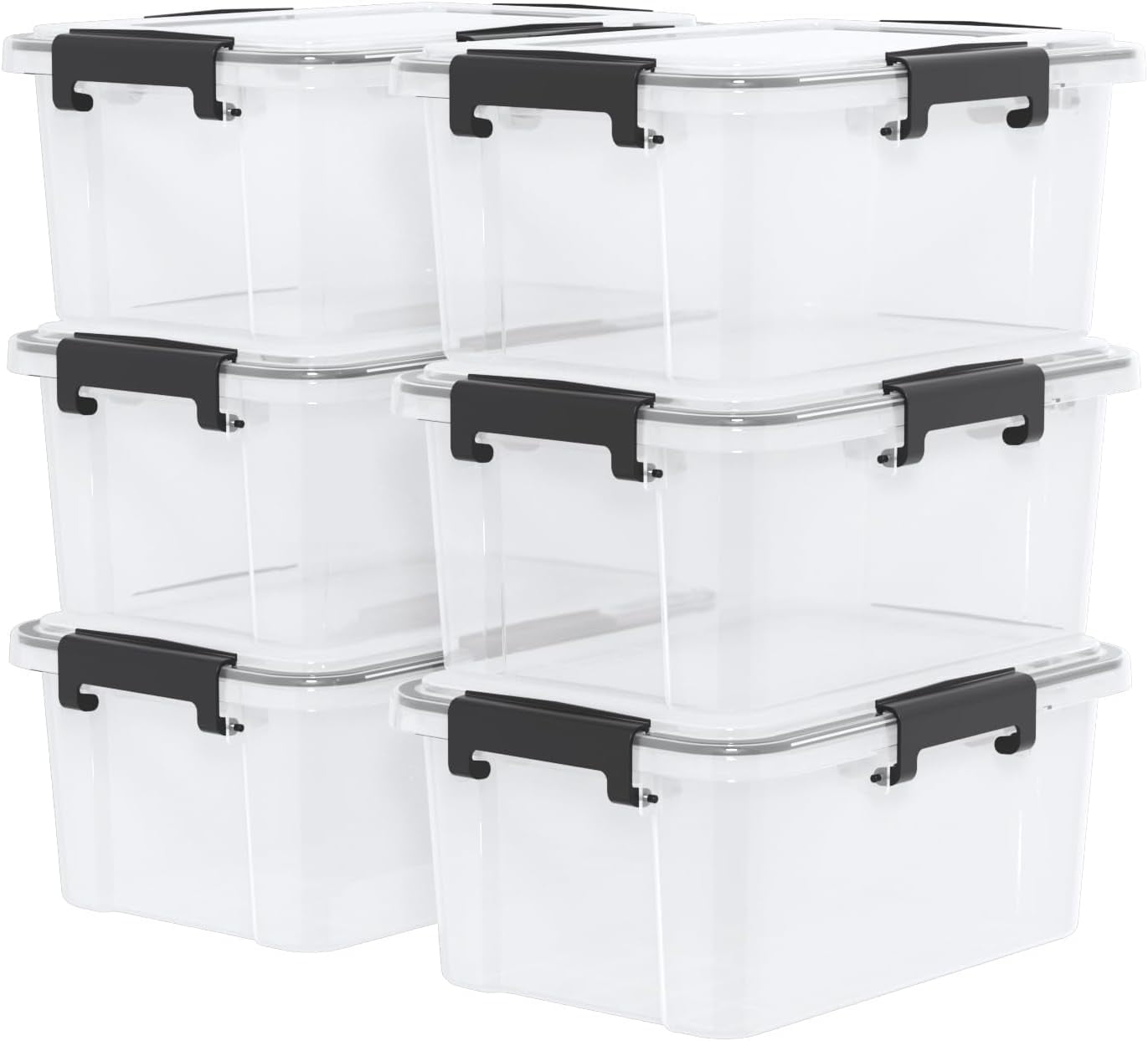 Set of 6 12 Quart Stackable Plastic Storage Bins Clear Plastic Storage Box with Gasket Seal Lid ...