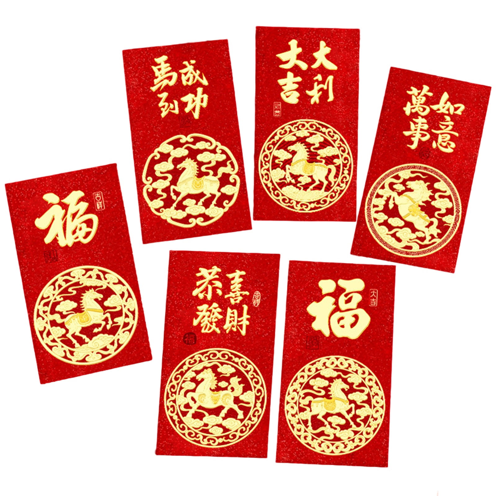 Set of 6 2026 Luck Money Packets Foils Horse Design Frosted Texture Chinese Festival Currency ...