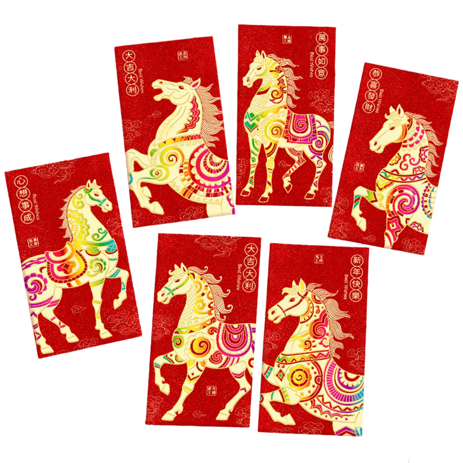 Set of 6 2026 Luck Money Packets Foils Horse Design Frosted Texture Chinese Festival Currency ...