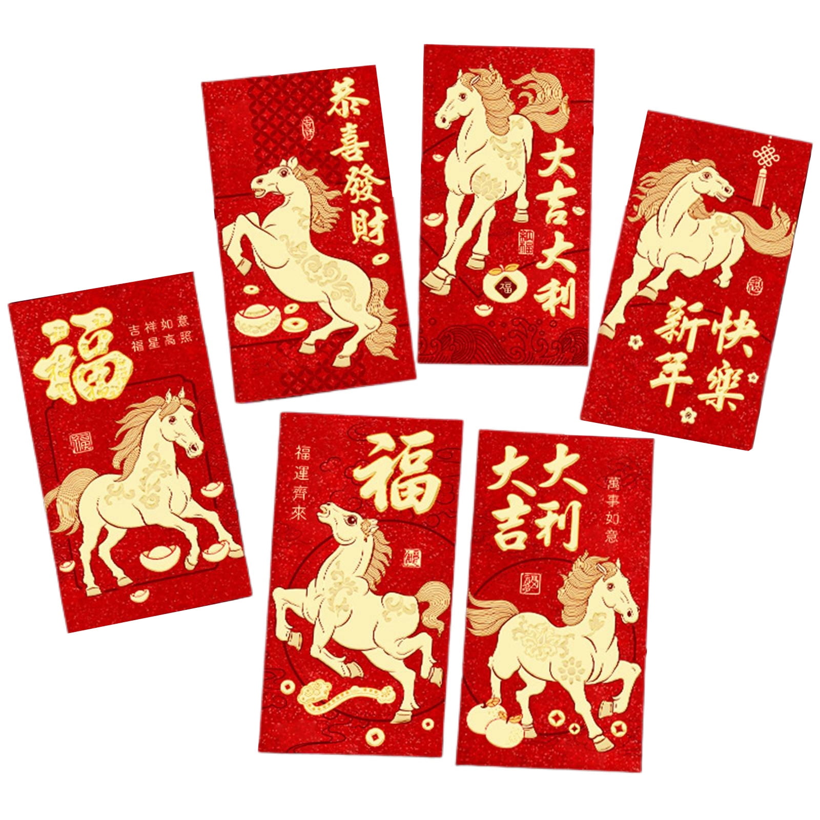 Set of 6 2026 Luck Money Packets Foils Horse Design Frosted Texture Chinese Festival Currency ...