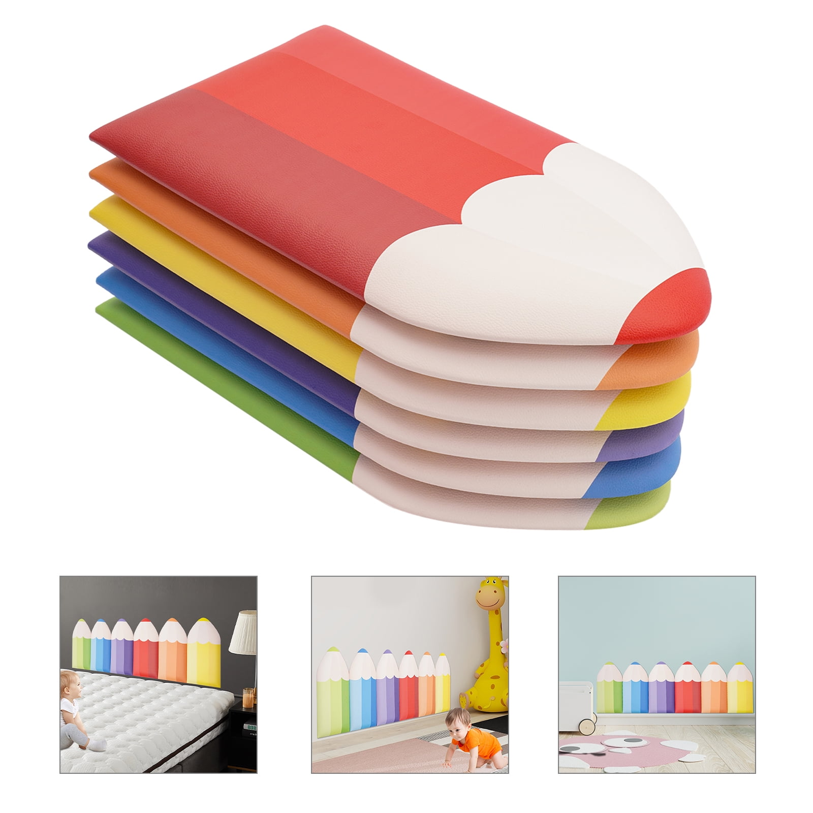 6 pcs 3D Wall Padding for Kids, Wall Mount Pencil-Shaped Kids Wall Mats ...