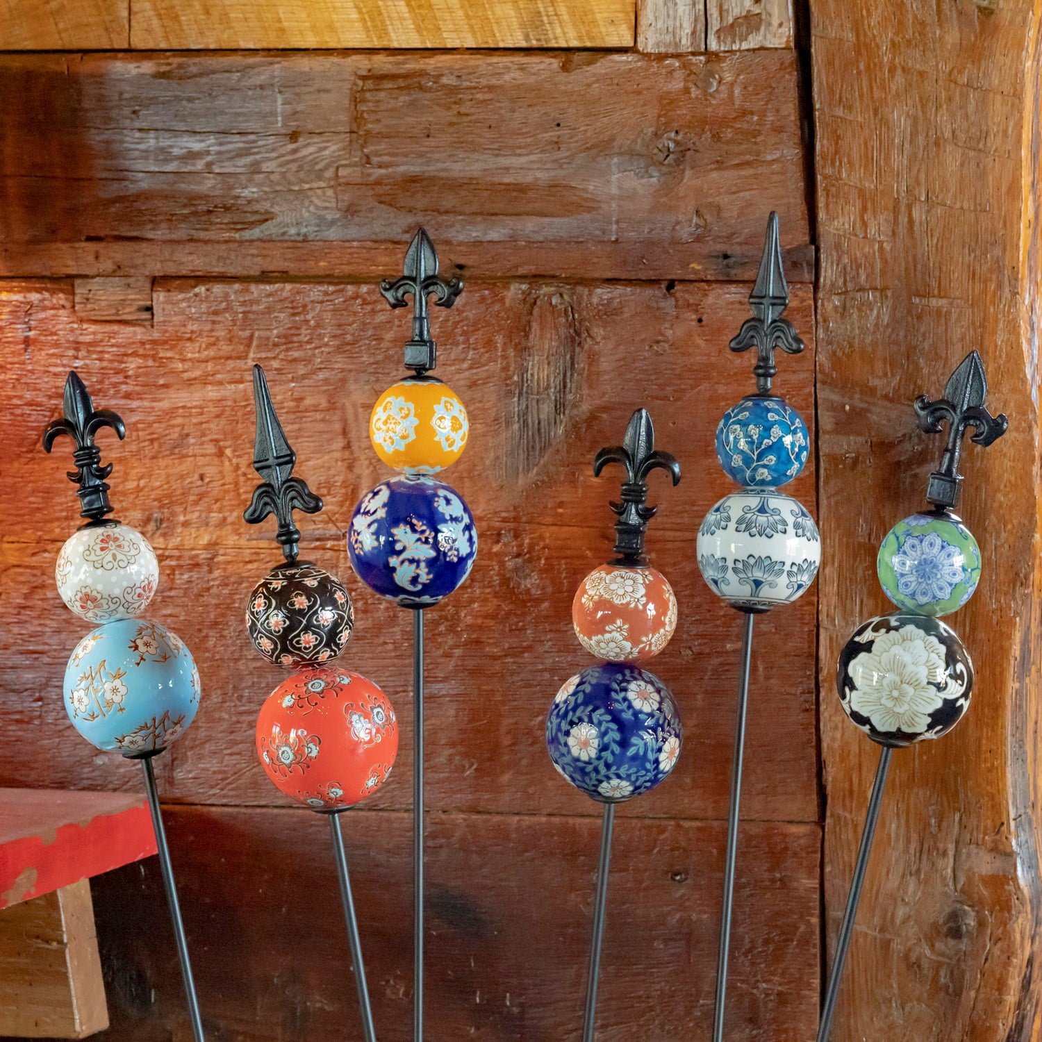 Set of 6 51" Tall Ceramic Sailor Ball with Finial Iron Garden Stake ...