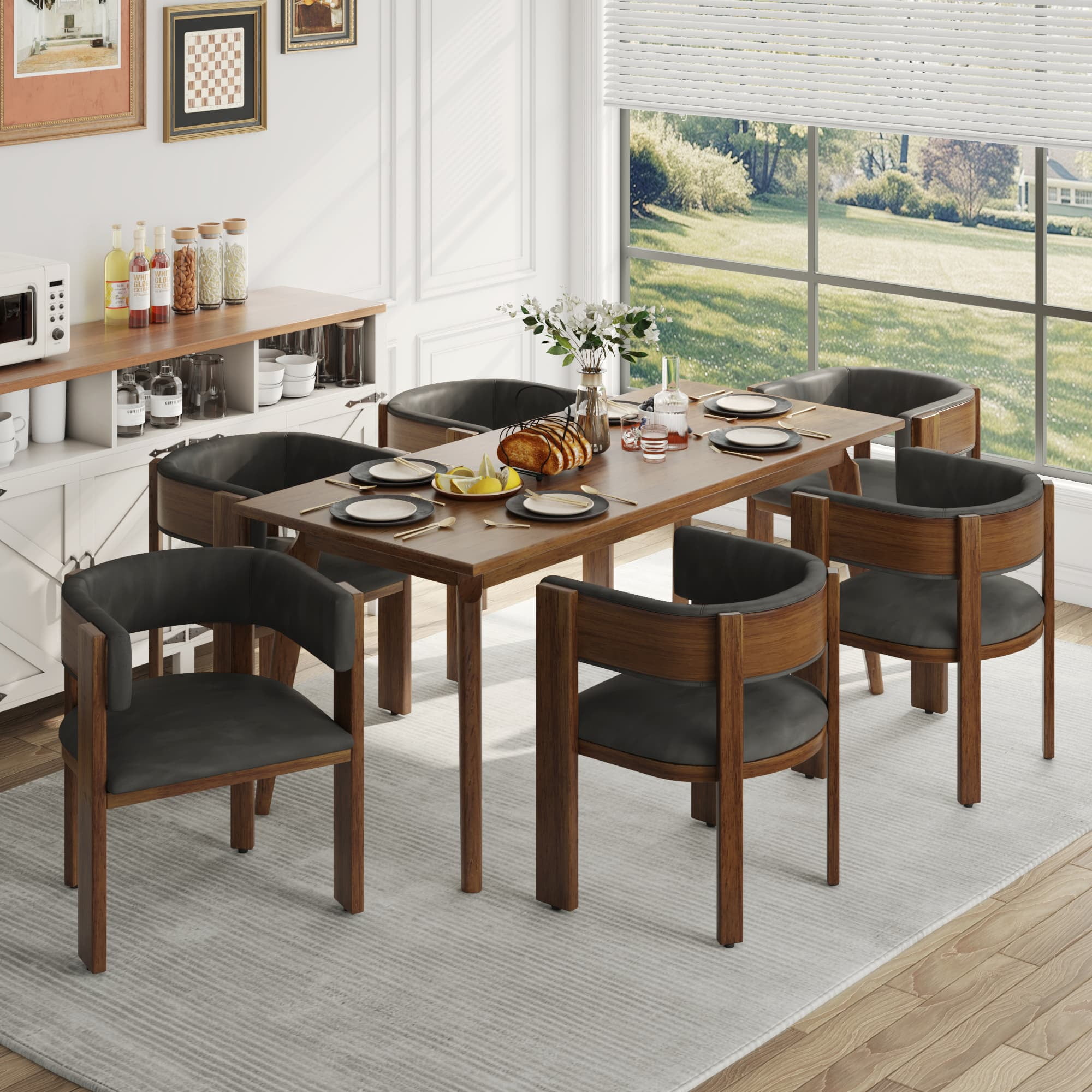 Upholstered Dining Chair Set of 6, Mid-Century Modern Kitchen Chair ...