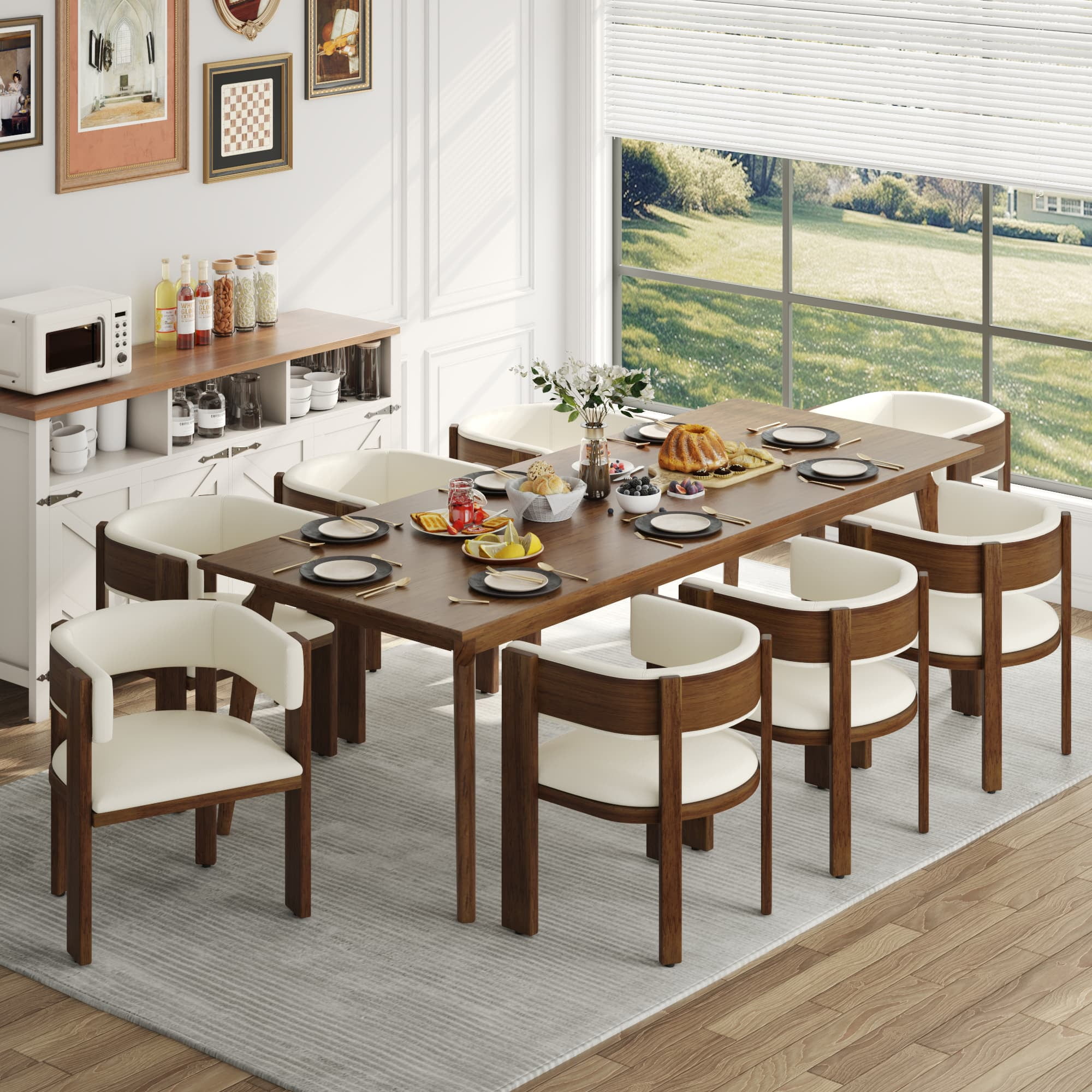 Upholstered Dining Chair Set of 8, Mid-Century Modern Kitchen Chair ...