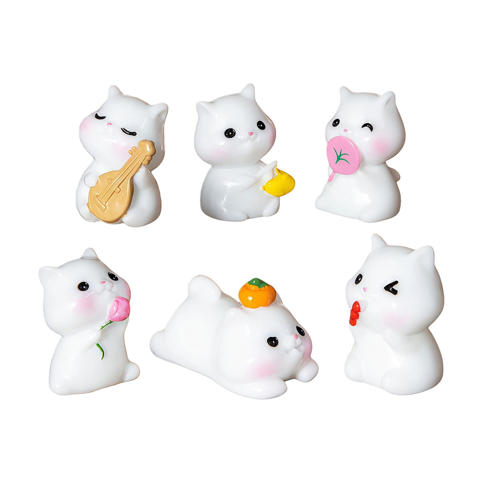 Set of 6 Ancient Chinese Resin Cats Miniature Figurines for Desktop ...