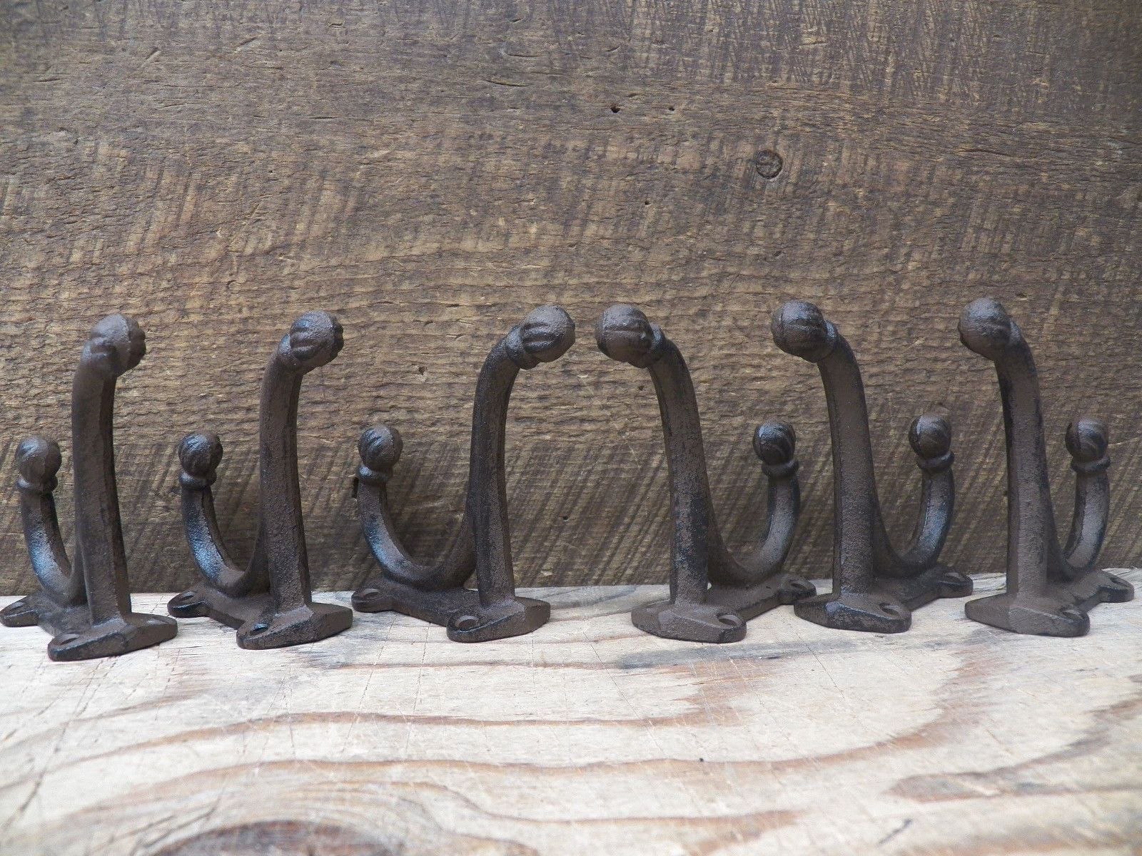 Set of 6 Antique Style Cast Iron Double Rustic School Coat Hook Wall ...