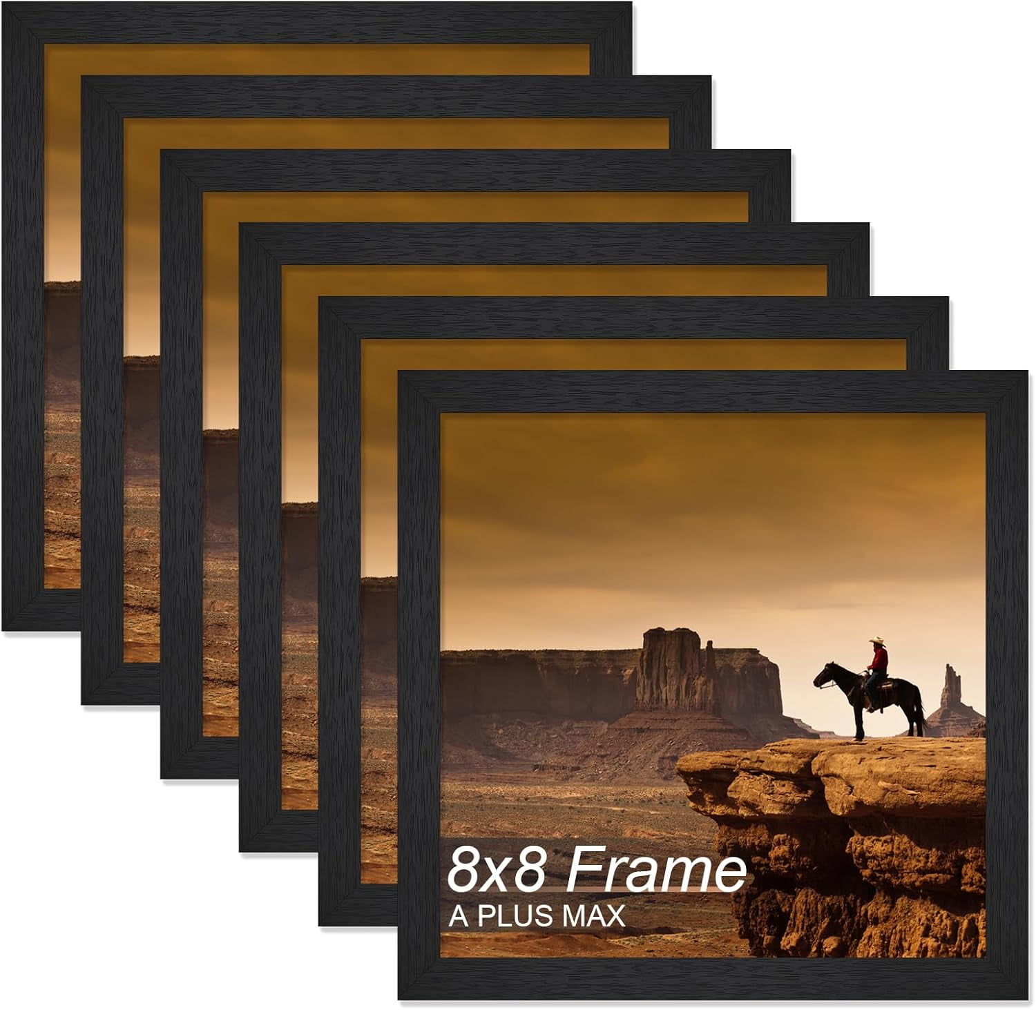 Set of 6 Black Engineered Wood Picture Frames for 8x8 Photos, Light ...