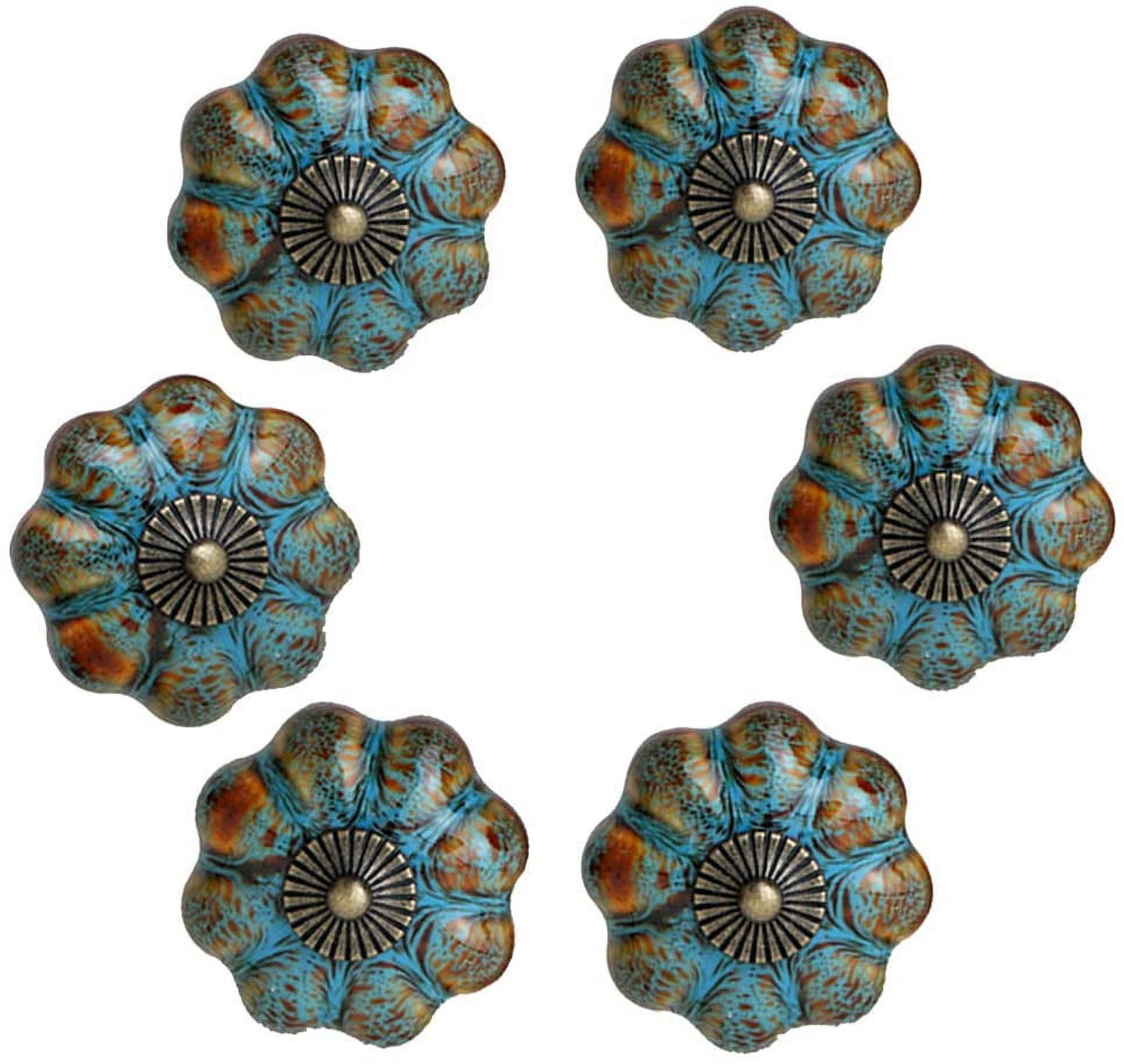 Set of 6 Blue Glazed Ceramic Door Handles for Cabinets, Bathrooms ...