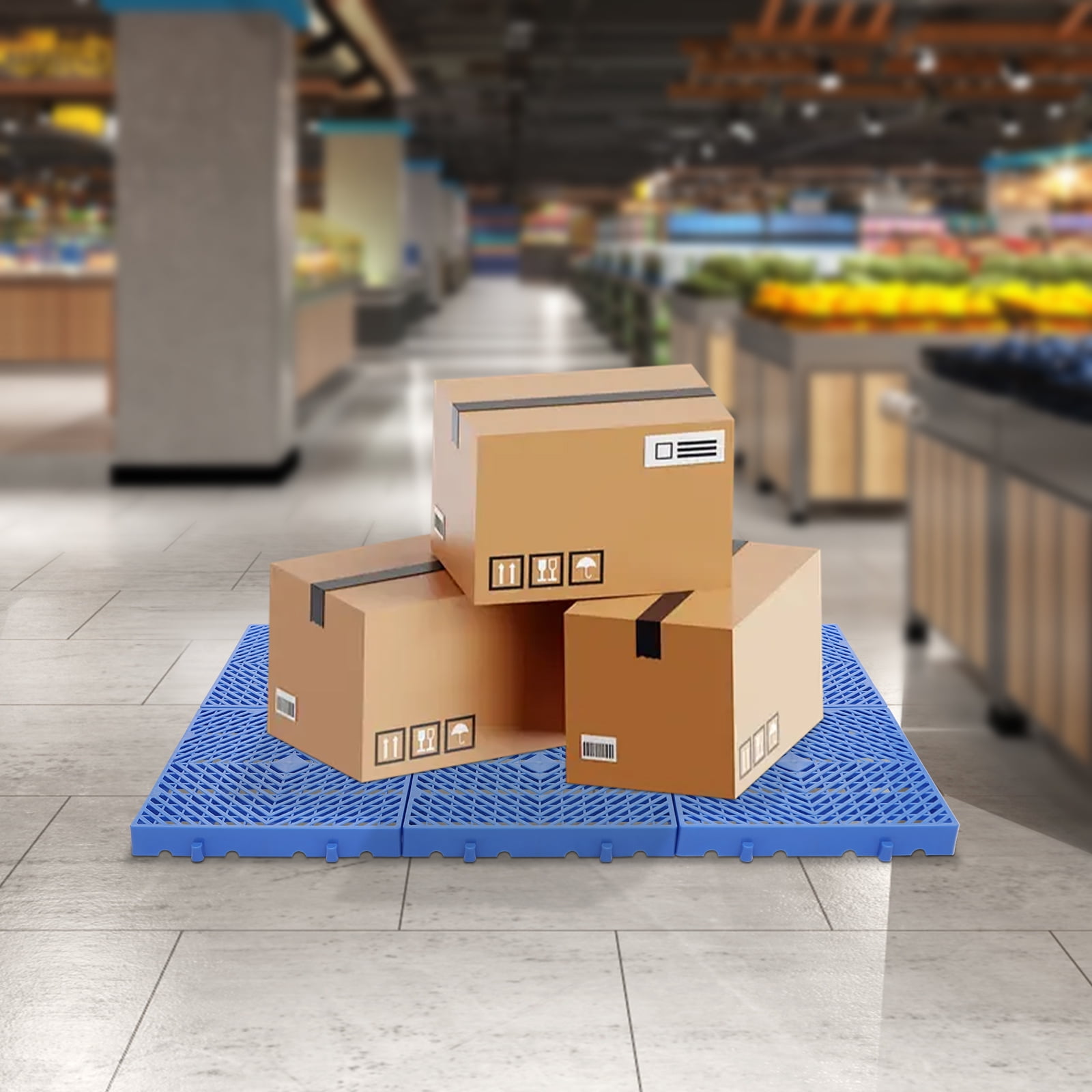 Set of 6 Blue Plastic Pallets with Drainage Holes for Dry and Clean ...