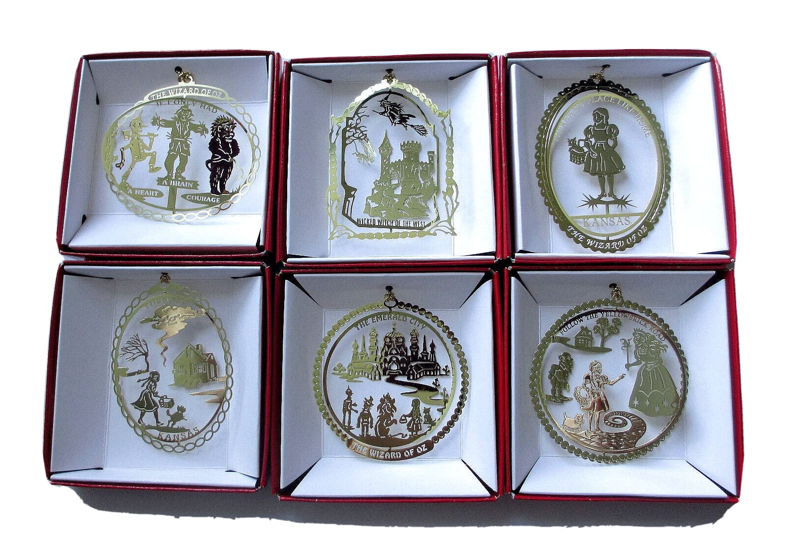 Set of 6 Brass EC36 Wizard of Oz Ornaments Yellow Brick Road Wicked ...