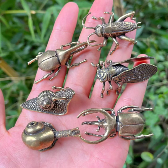 Set of 6 Brass beetle insect Statue, Solid Brass Copper Decorative ...