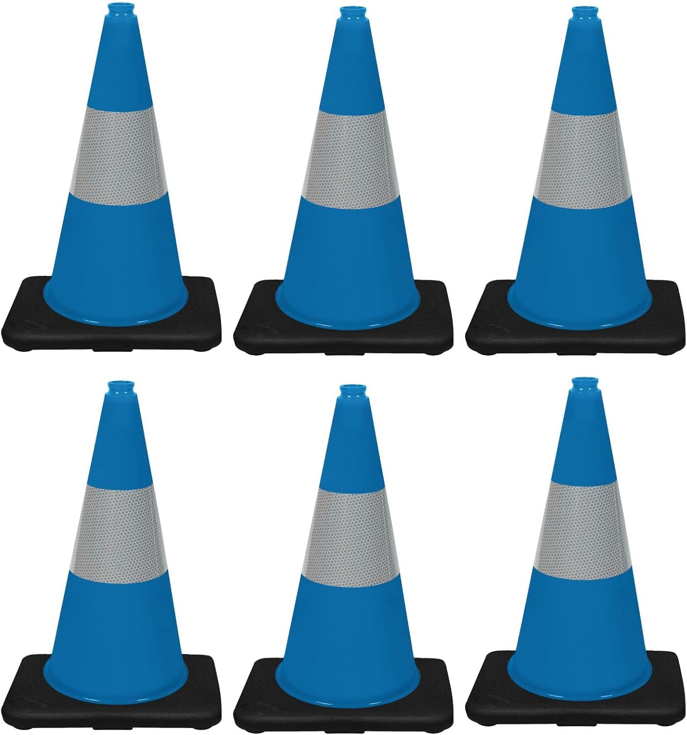 (Set of 6) CJ Safety 18" Black Base Blue PVC Traffic Safety Cones with ...