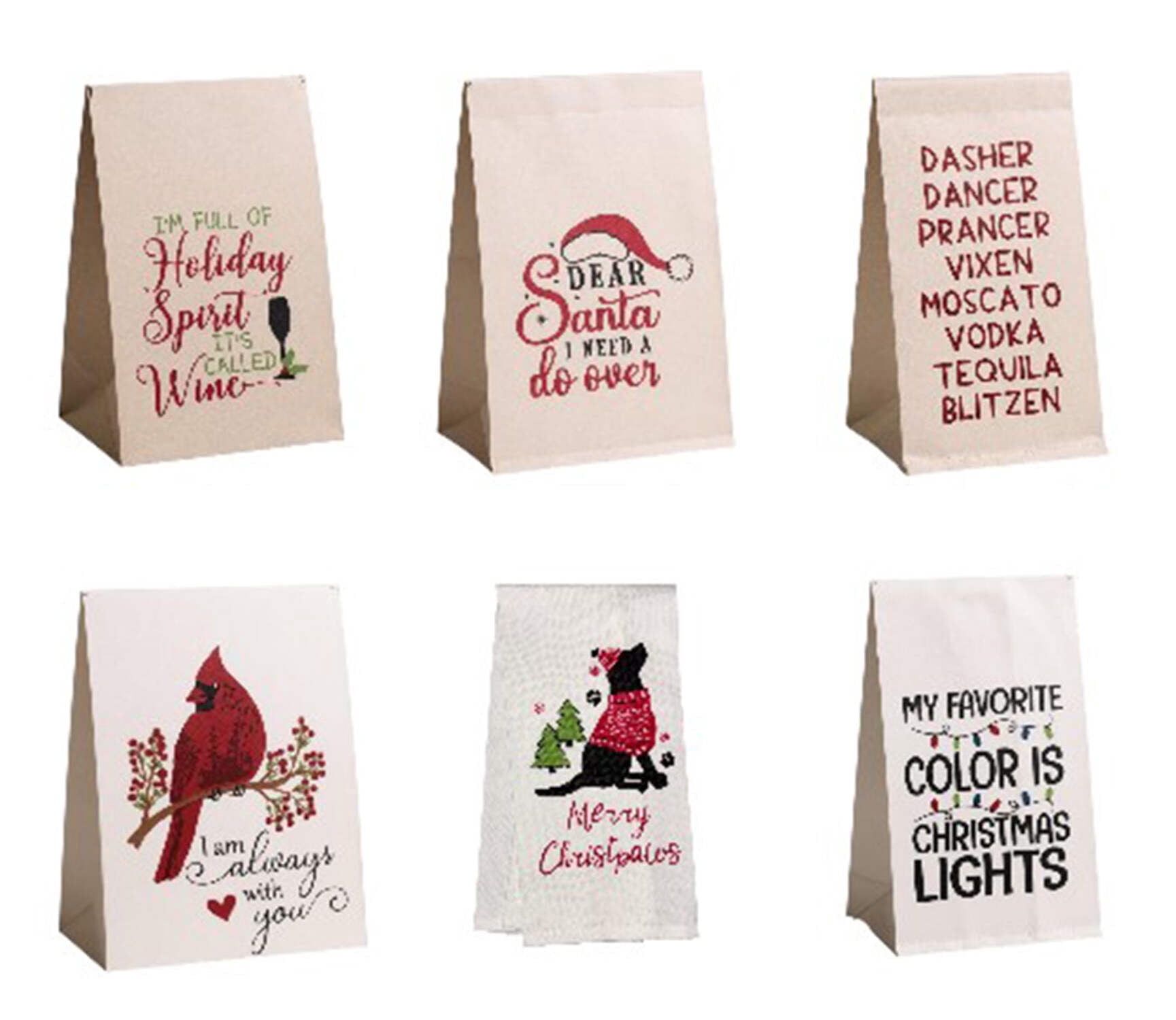 Set of 6, Christmas Holiday Print 100% Cotton Kitchen Towel / Tea Towel ...