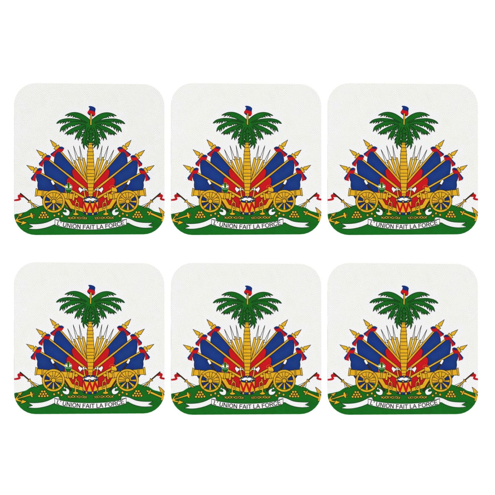 Set of 6 Coat Of Arms Of Haiti Drink Coasters for Coffee Table Leather ...