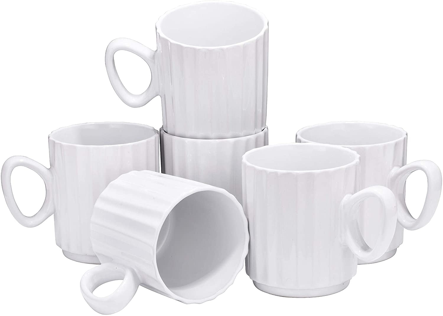 Set of 6 Coffee Mug Sets, 14 Ounce Ceramic Coffee, Ribbed Large-sized ...