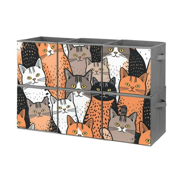 Set of 6 Collapsible Oxford Fabric Storage Cubes with Handles, Foldable ...