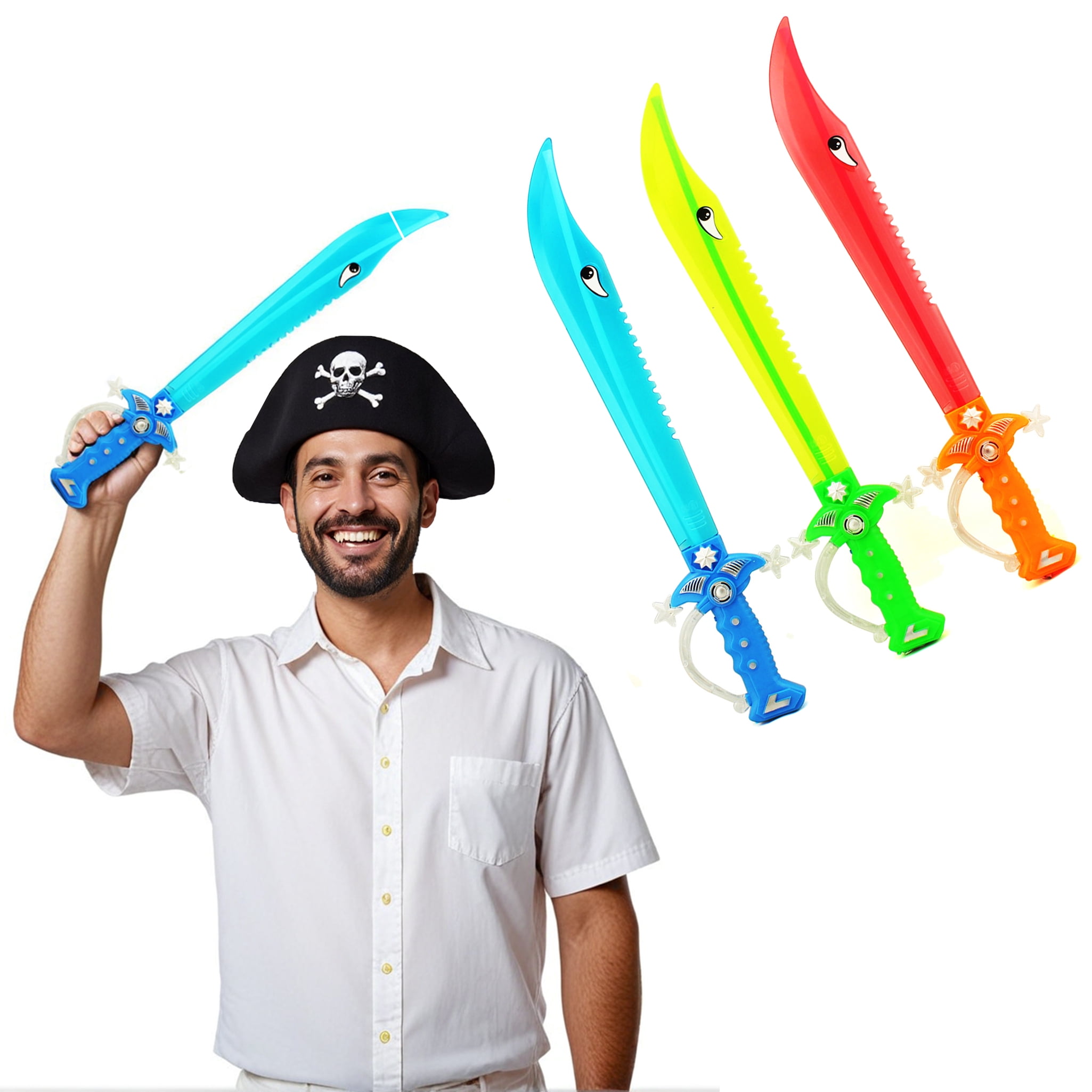 Set of 6 Deluxe Shark Pirate 23.4" LED Light Up Flashing Buccaneer ...