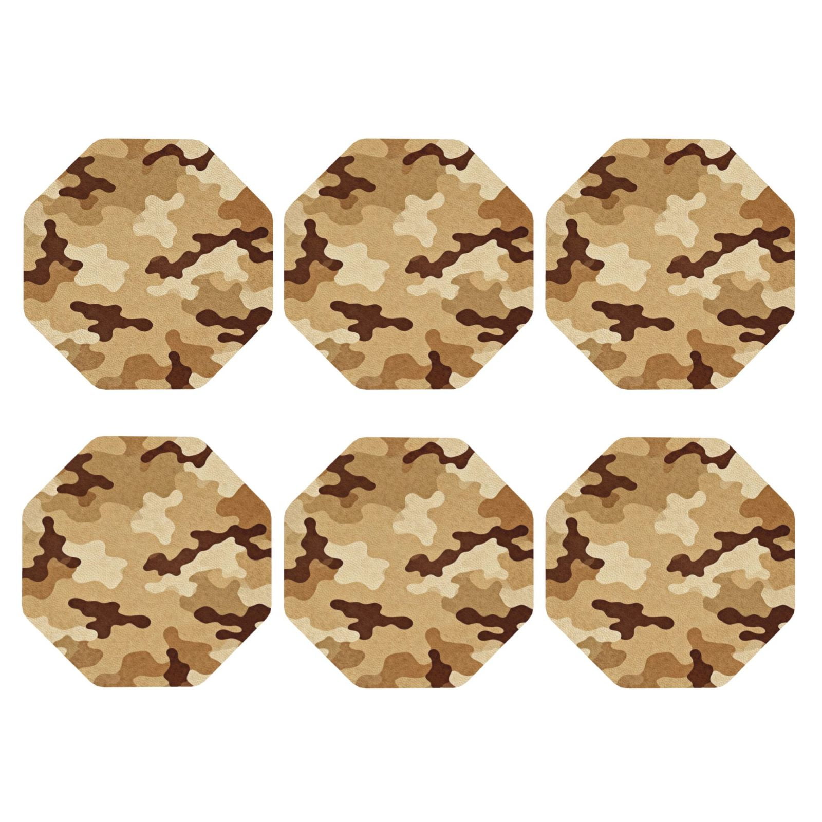 Set of 6 Desert Camouflage Drink Coasters for Coffee Table Leather ...
