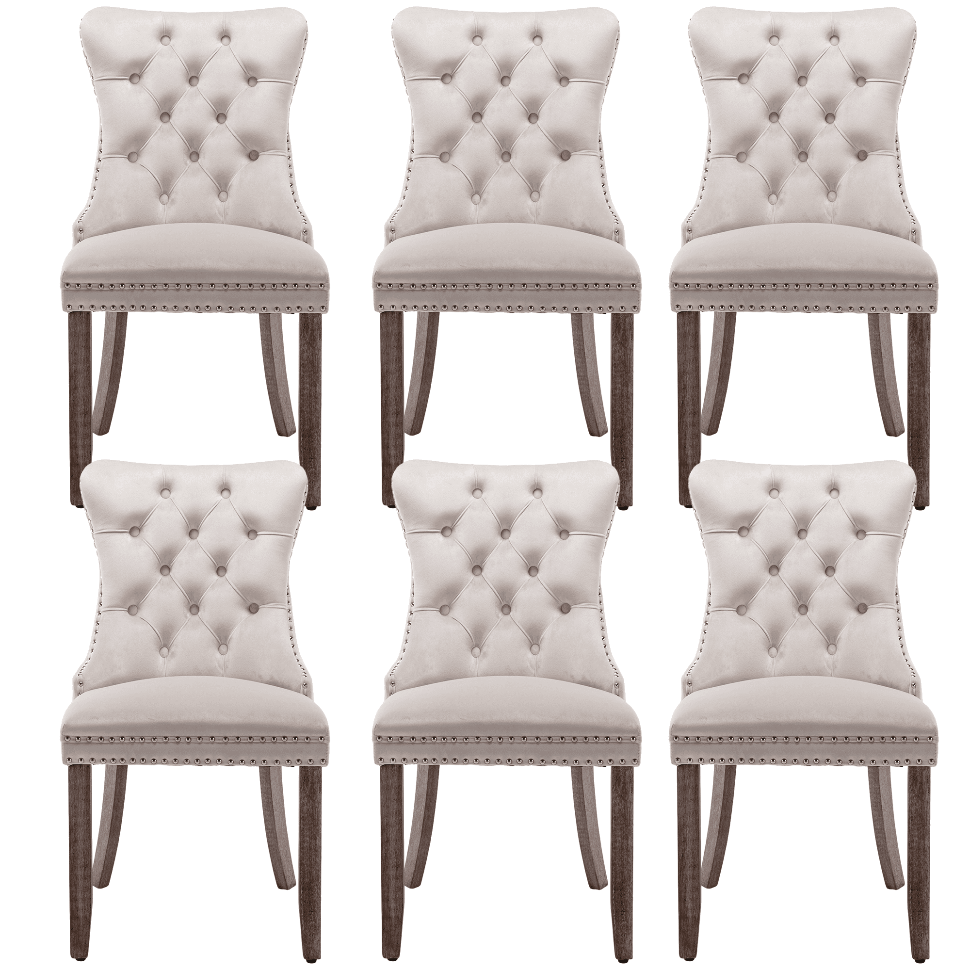 Set of 6 Dining Chairs Leisure Padded Chair, Tufted Solid Wood Velvet ...