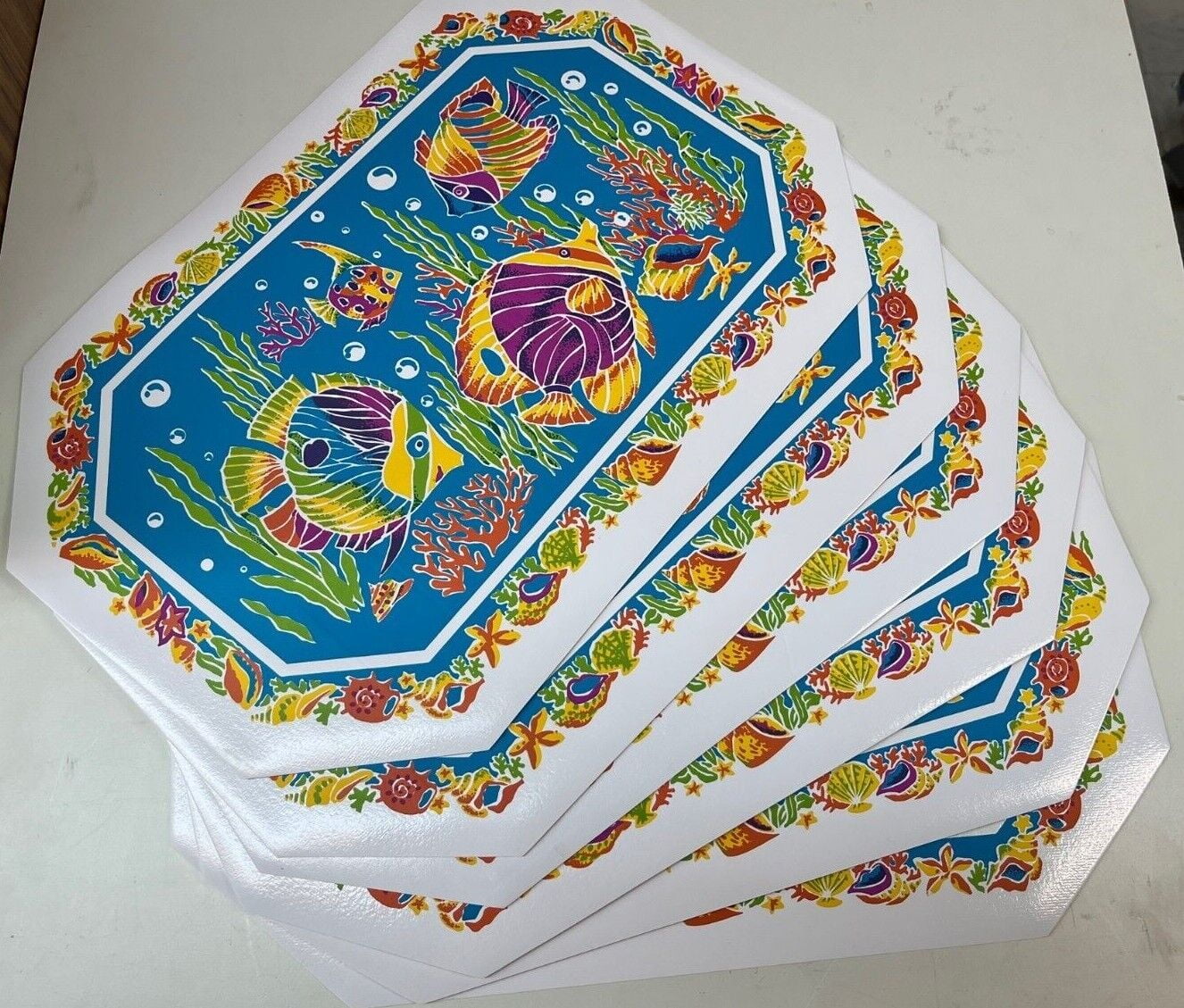 Set of 6 Expanded Vinyl Placemats, Beach, Octagonal Fish - Walmart.com