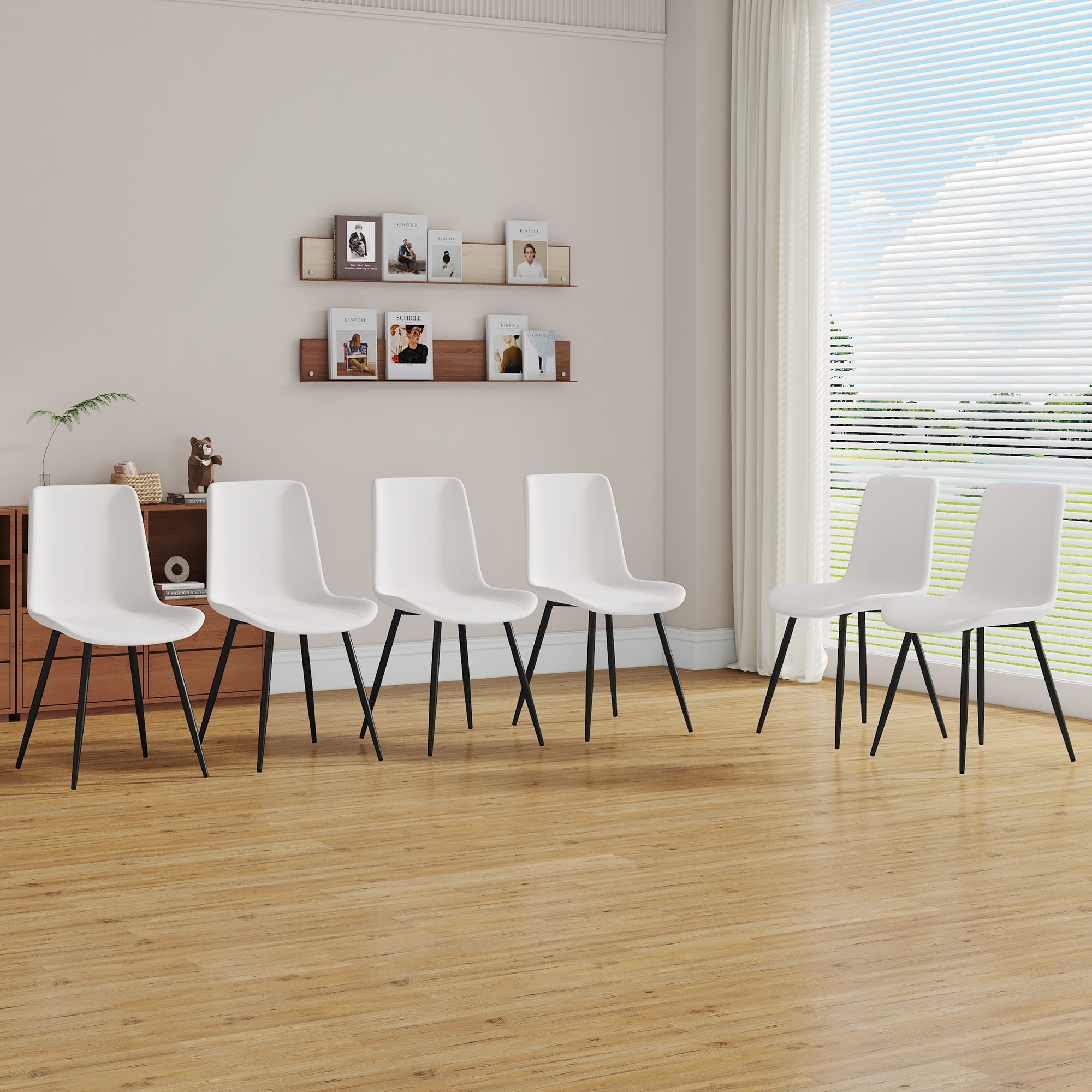 Set of 6 Faux Leather Dining Chair, Living Room Dining Side Chair Guest ...