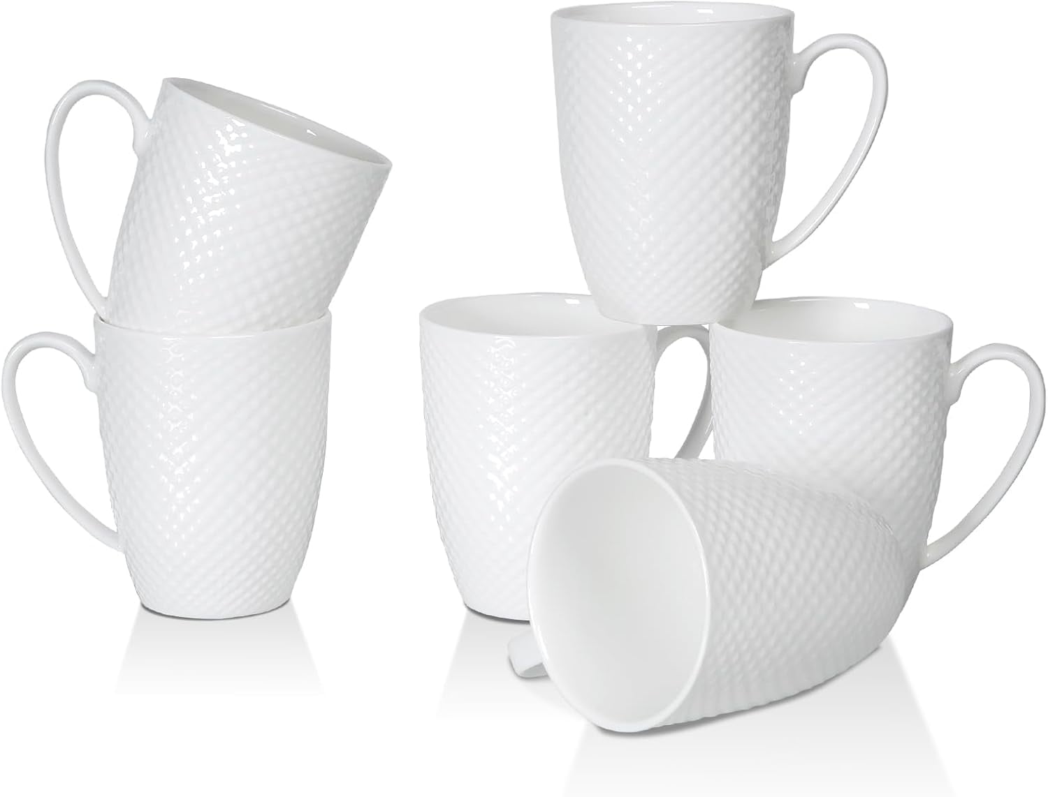 Set of 6 Fine Bone China Mugs, 12 Oz Coffee Mugs, White Ceramic Tea Cup ...