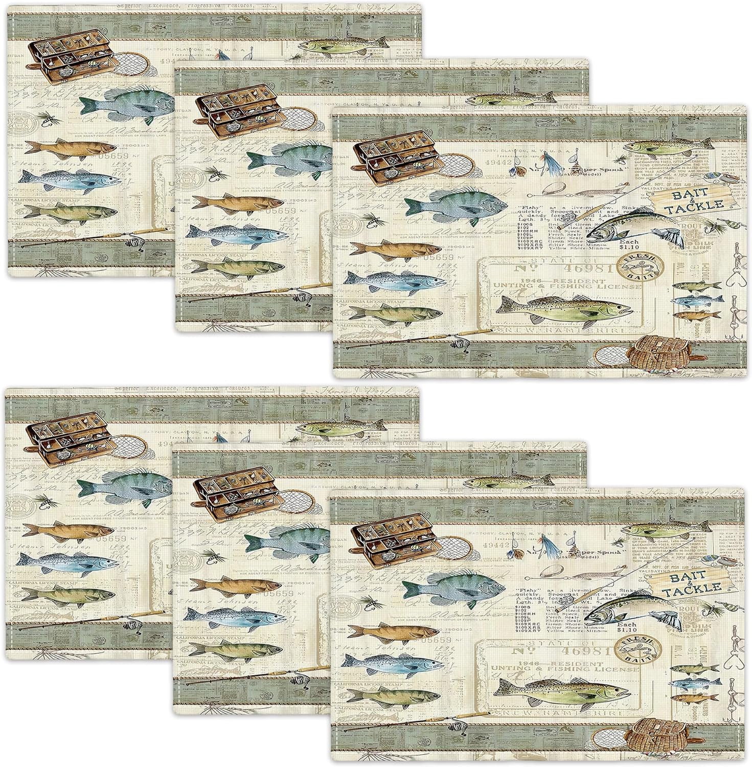 Set of 6 Fishing Placemats, Cabin Fish Place Mats Table Mats for ...