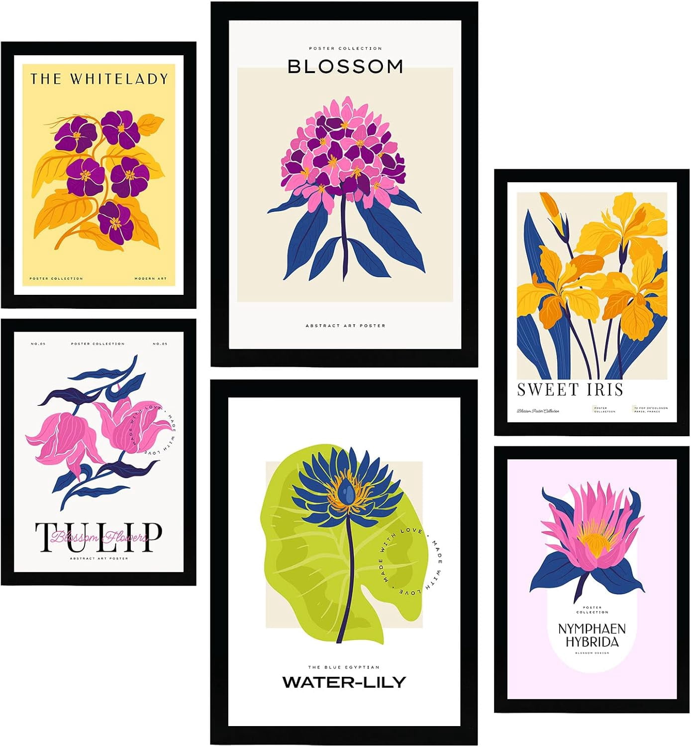 Set of 6 Flower posters. Sweet prints from nature and botany for ...