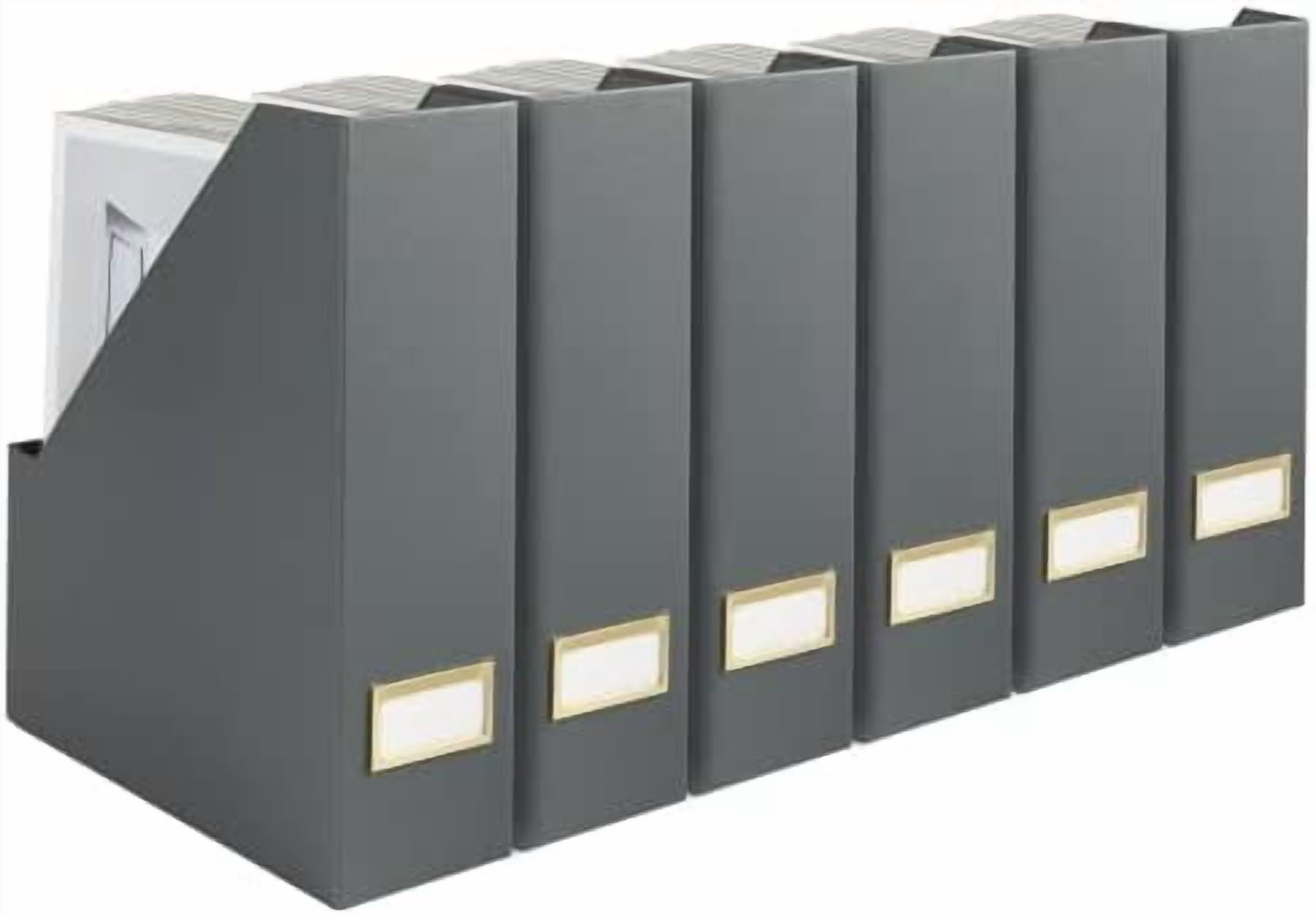| Set of 6 Foldable Grey Magazine File Holders with Gold Label Holders ...