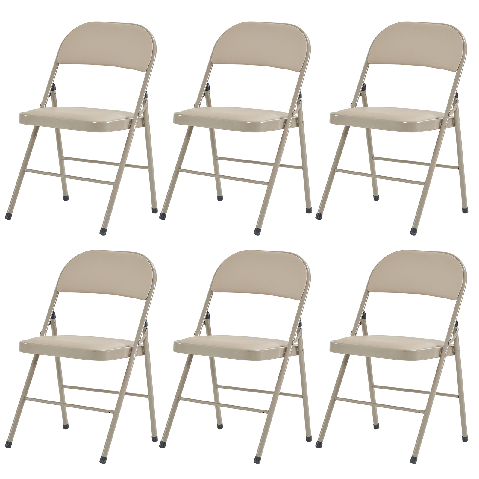 Set of 6 Folding Chairs with Padded Cushion, Foldable Iron & PVC Chair ...