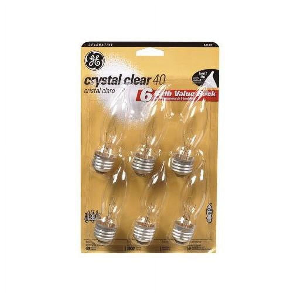 Set of 6 GE Crystal Clear 40 Watt Bent Tip Standard Base Light Bulbs ...