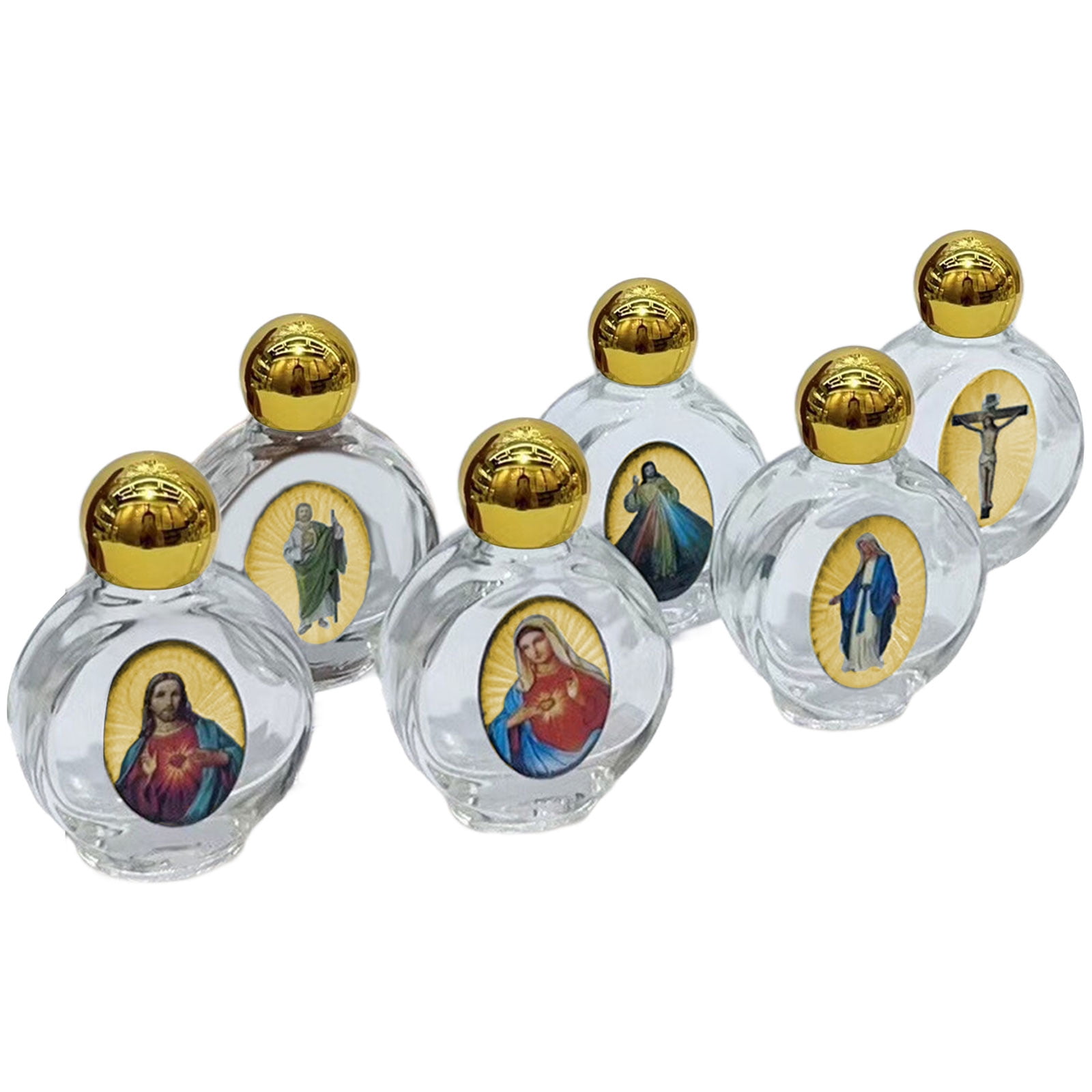 Set of 6 Glass Holy Water Bottle With Metal Lid For Christian Baptisms ...