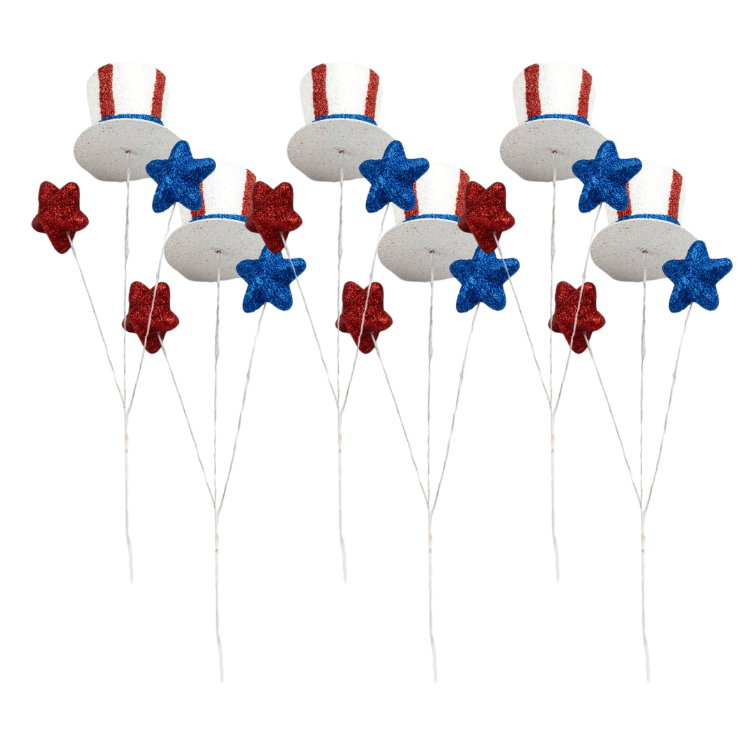 Set of 6 Glittered Uncle Sam Hat and Star Sprays - For Memorial Day ...