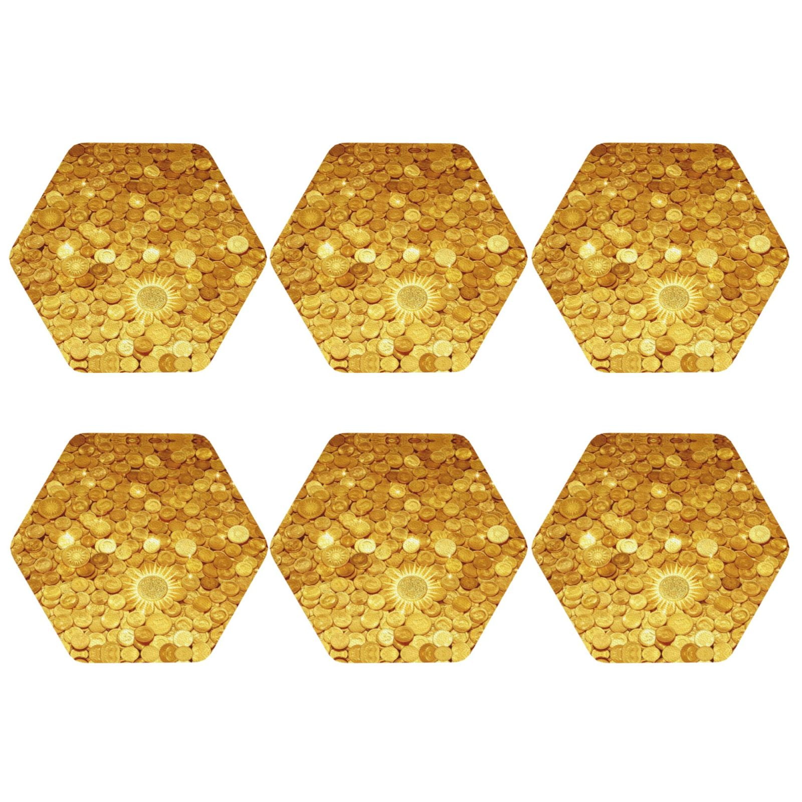 Set of 6 Gold Coins Amazing Drink Coasters for Coffee Table Leather ...