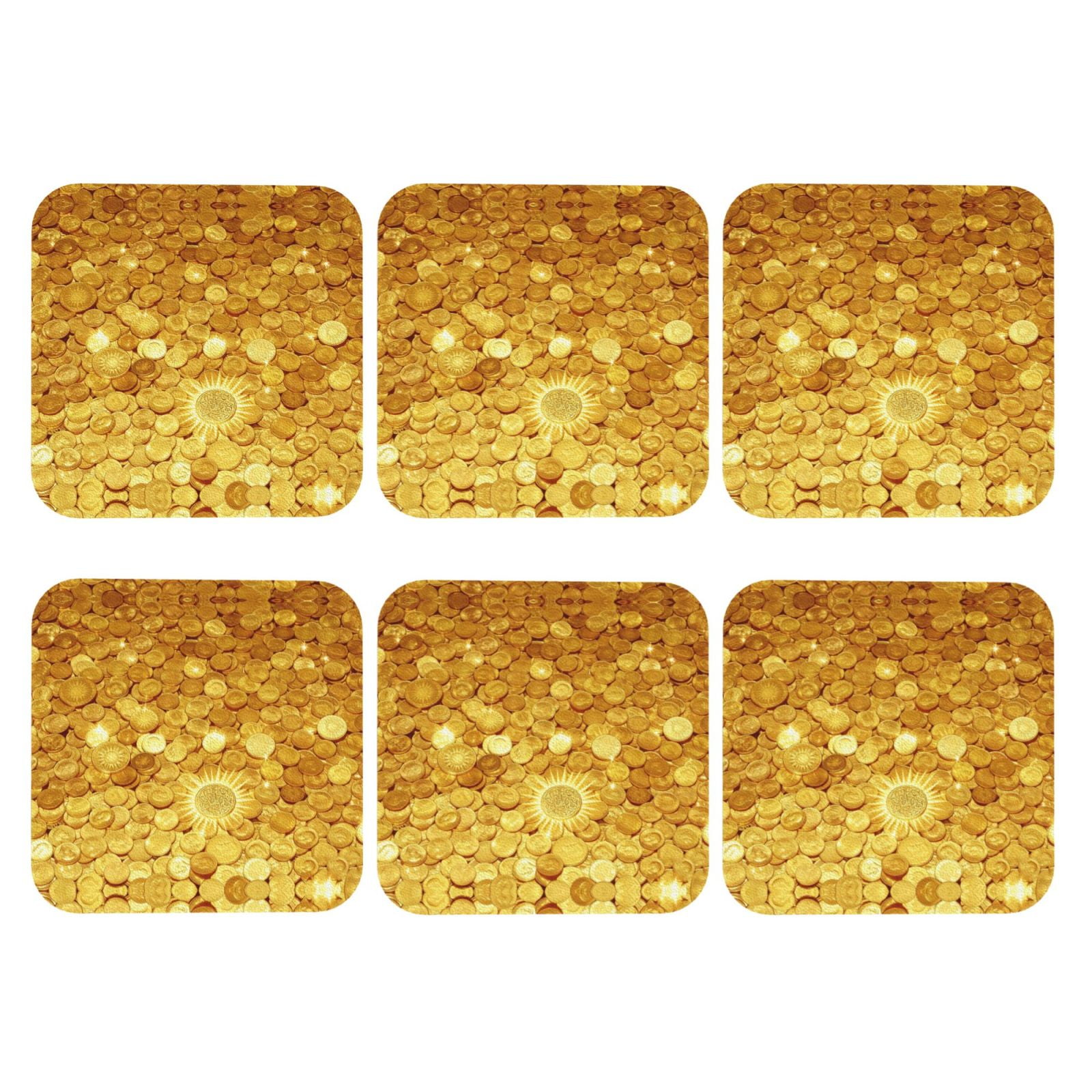 Set of 6 Gold Coins Amazing Drink Coasters for Coffee Table Leather ...