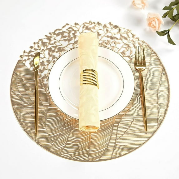 Set of 6 Gold Leaf Table Mats, Round Hollow Placemats for Indoor ...