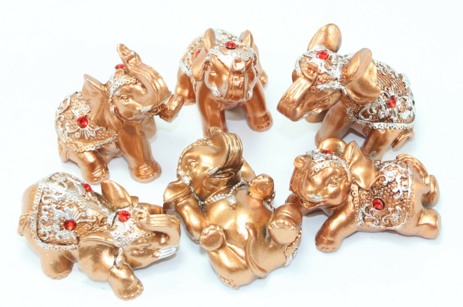 Set of 6 Gold Lucky Elephants Statues Feng Shui Figurine Home Decor ...